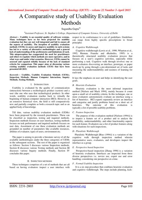 PDF A Comparative Study Of Usability Evaluation Methods