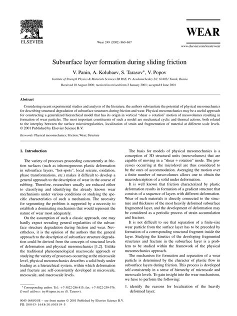 Pdf Subsurface Layer Formation During Sliding Friction