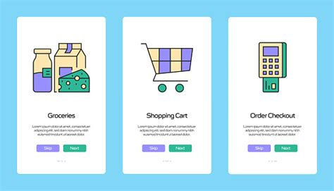 플랫 아이콘이 있는 모바일 앱 페이지 화면을 켜고 쇼핑 및 소매 개념 Ux Ui 디자인 템플릿 벡터 일러스트레이션 0명에 대한 스톡 벡터 아트 및 기타 이미지 Istock