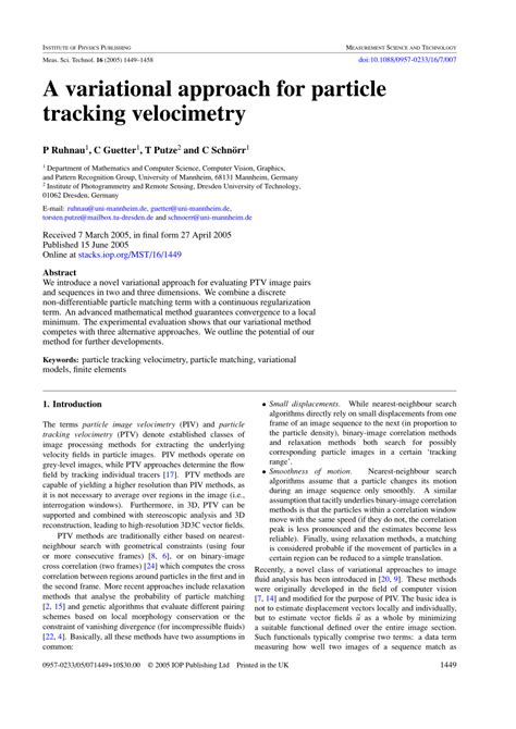 Pdf A Variational Approach For Particle Tracking Velocimetry