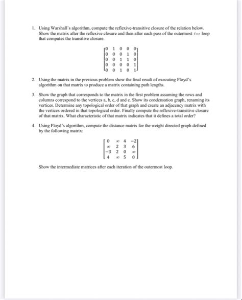 Solved 1 ﻿using Warshalls Algorithm Compute The