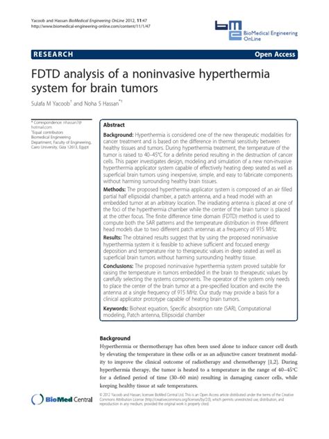 Fdtd Analysis Of A Noninvasive Hyperthermia System Download Free Pdf Antenna Radio Brain