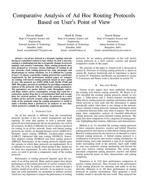 Pdf Comparative Analysis Of Ad Hoc Routing Protocols Based On Users Point Of View