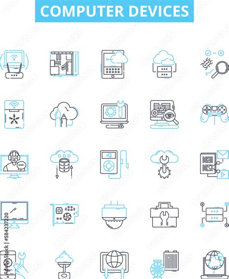 Computer Devices Vector Line Icons Set Laptop Desktop Monitor Printer Keyboard Mouse