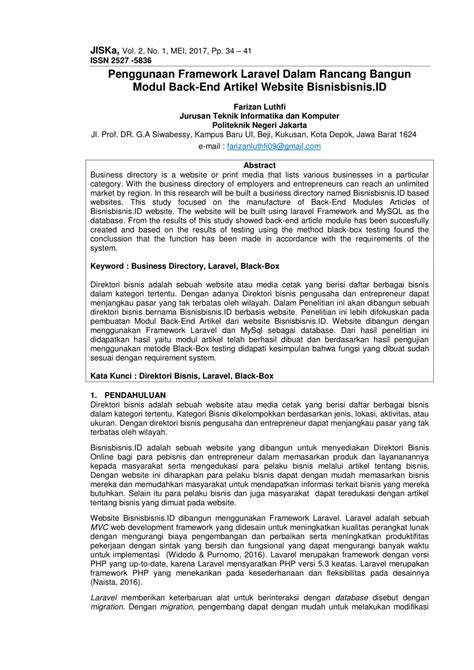 Pdf Penggunaan Framework Laravel Dalam Rancang Bangun Modul Back End