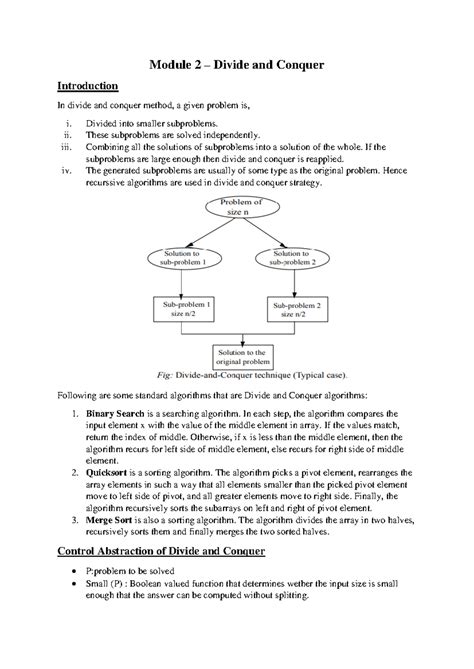 daa mod2 notes module 2 divide and conquer introduction in divide