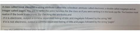 Solved A Class Called Book Identifies A String Attribute