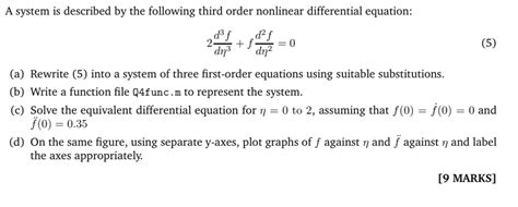 A System Is Described By The Following Third Order