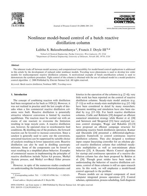 Pdf Nonlinear Model Based Control Of A Batch Reactive Distillation Column Dokumentips