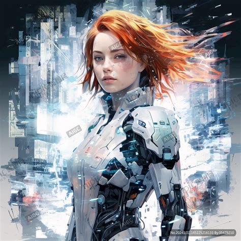 Ai创作图科幻题材插画 女机器人手绘 科技感人物界面 机器人女孩 科幻机械风 赛博格义体人 未来感插画 女机械人 概念科技科幻 未来智能人物