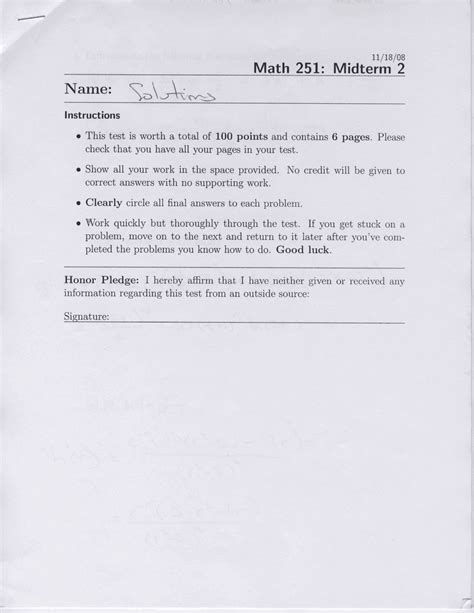 Midterm Examination 2 With Solutions Calculus I Math 251 Docsity