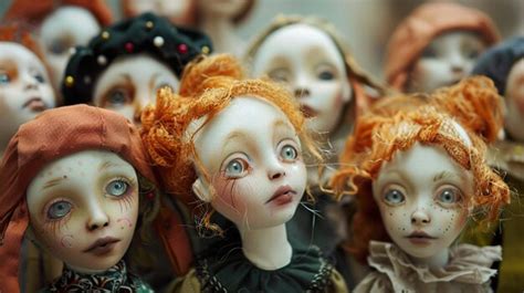 A Doll With Red Hair And Red Eyes Is Shown With Other Dolls Premium