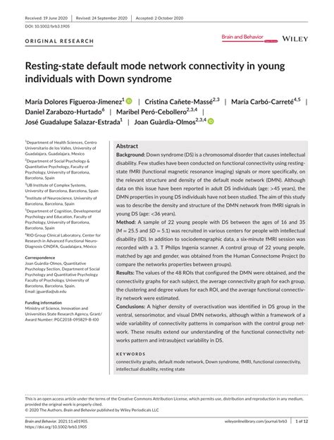 Pdf Resting‐state Default Mode Network Connectivity In Young