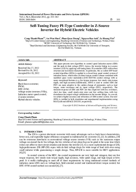Pdf Self Tuning Fuzzy Pi Type Controller In Z Source Inverter For