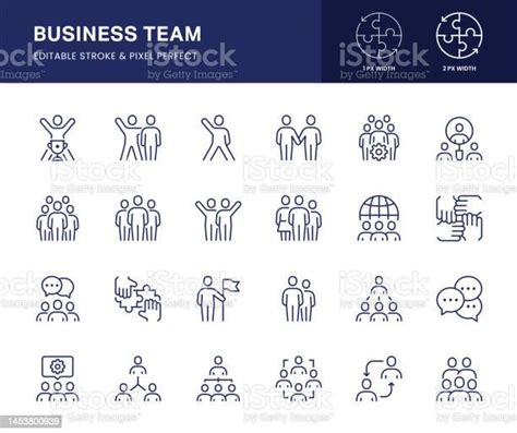 비즈니스 팀 라인 아이콘 이 아이콘 세트는 작업 그룹 브레인 스토밍 유니티 팀 정신 연결 조정 협력 등으로 구성됩니다 벡터에