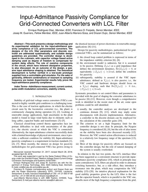 Pdf Input Admittance Passivity Compliance For Grid Connected Converters With Lcl Filter