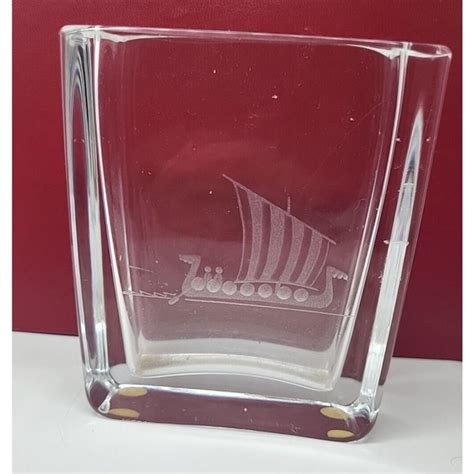 Kosta Boda Accents Viking Longboat Engraved Swedish Art Crystal