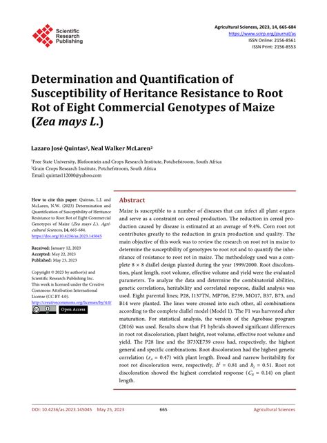 Pdf Determination And Quantification Of Susceptibility Of Heritance Resistance To Root Rot Of