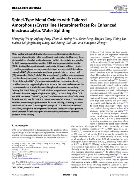 Spinel‐type Metal Oxides With Tailored Amorphouscrystalline Heterointerfaces For Enhanced