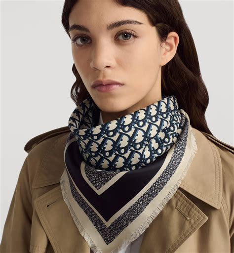 Dior Oblique Diortwin 70 Square Scarf Navy Blue Silk Twill Dior