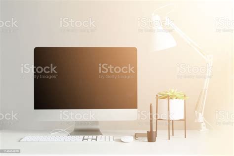 Keyboard Mouse Computer Display With Black Blank Screen Front View Designer Workspace On Grey