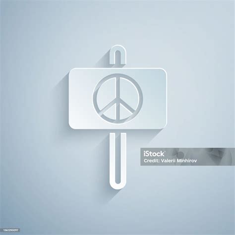 회색 배경에 격리 된 피스 아이콘을 잘라 용지 평화의 히피 상징 종이 아트 스타일 벡터 3차원 형태에 대한 스톡 벡터 아트 및 기타 이미지 Istock