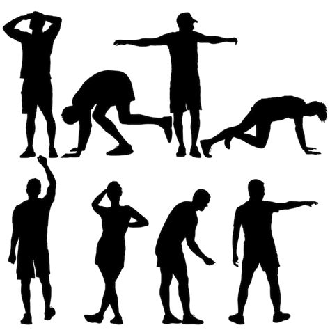 Силуэт группы людей стоящих на белом фоне Премиум векторы