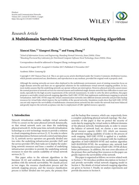 pdf a multidomain survivable virtual network mapping algorithm