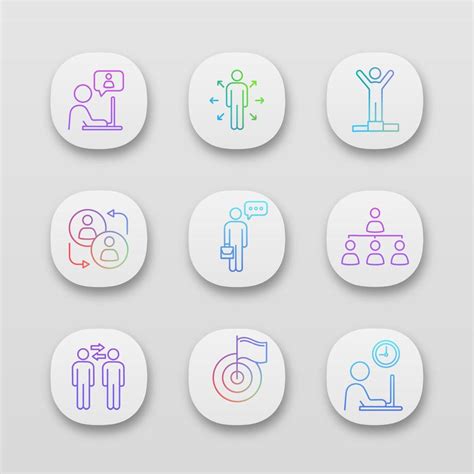 Business Management App Icons Set Ui Ux User Interface Chatting Decision Success