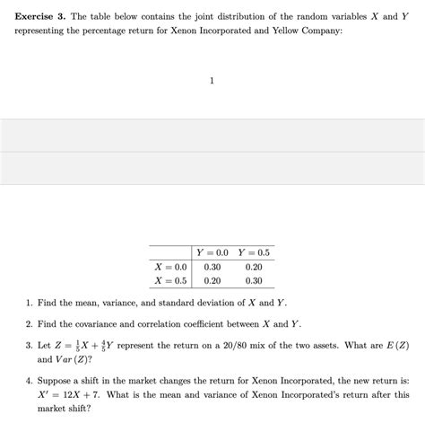 Solved Exercise The Table Below Contains The Joint Chegg