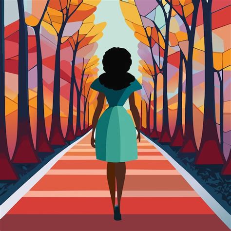 Premium Vector Girl Walking On The Treelined Road Vector Quality