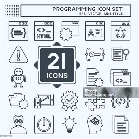 Set Ikon Pemrograman Cocok Untuk Simbol Pemrograman Gaya Garis Desain