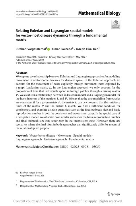 Relating Eulerian And Lagrangian Spatial Models For Vector Host Disease Dynamics Through A