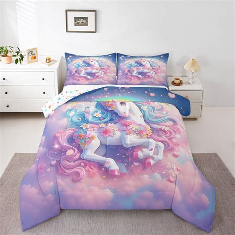 Rainbow Unicorn Bedding Twin Cute Cartoon Unicorn Comforter Set