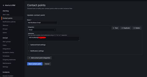 Alert Contact Points With More Than 1 Contact Point Integration Cannot