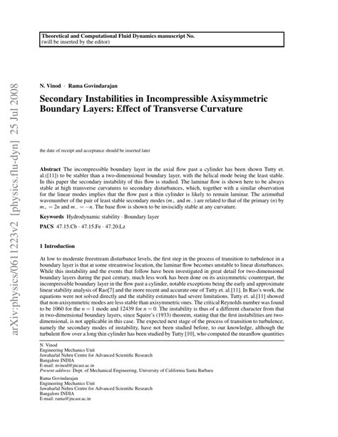 Pdf Linear And Secondary Instabilities In Incompressible Axisymmetric Boundary Layers Effect