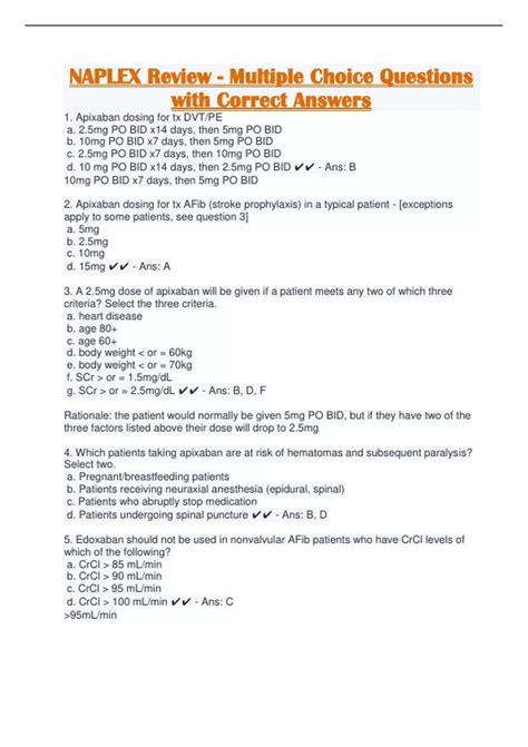 Naplex Review Multiple Choice Questions With Correct Answers Naplex Stuvia Us
