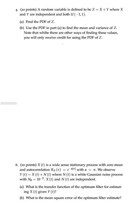 Solved 4 20 Points A Random Variable Is Defined To Be Z
