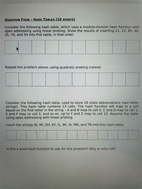 Solved QUESTION FOUR HASH TABLES POINTS Consider The Chegg Com