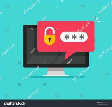 Desktop Computer Unlocked Password Bubble Notification Stock