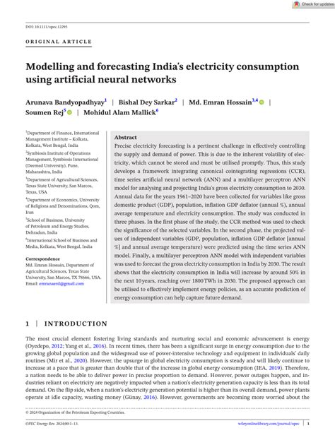 Pdf Modelling And Forecasting Indias Electricity Consumption Using Artificial Neural Networks