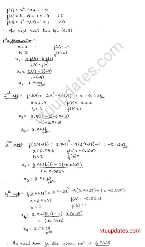Find a real root of 𝑥3 9𝑥 1 0 𝑖𝑛 2 3 by the Regula Falsi method in four iterations