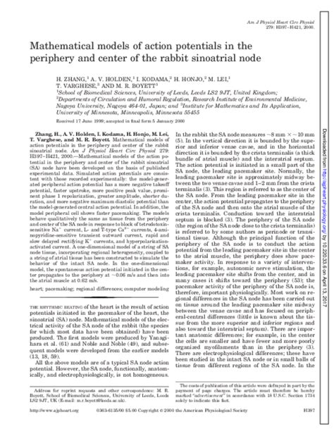Pdf Mathematical Models Of Action Potentials In The Periphery And Center Of The Rabbit