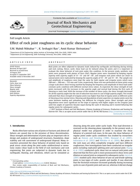 Pdf Effect Of Rock Joint Roughness On Its Cyclic Shear Behavior