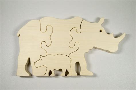 Wood Rhinoceros Puzzle Wooden Rhinoceros Toy Etsy