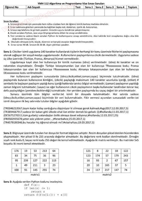 Algoritma Ve Programlama Vize Soruları Vize ve Final Soruları