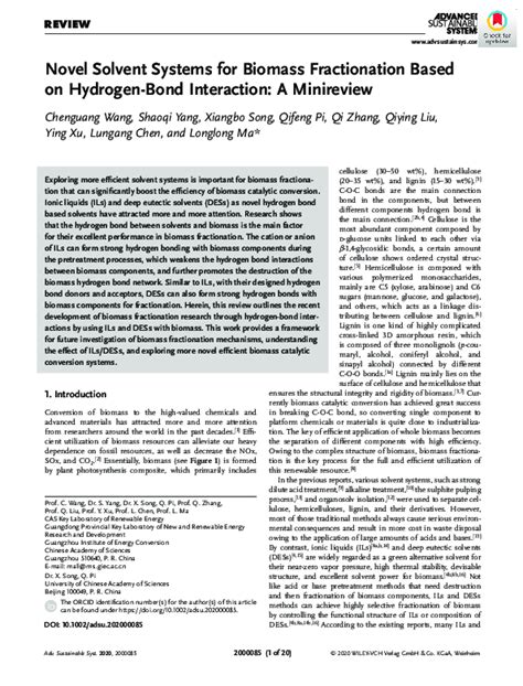 Pdf Novel Solvent Systems For Biomass Fractionation Based On Hydrogen‐bond Interaction A