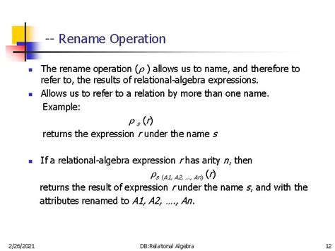Relational Algebra 2262021 Db Relational Algebra 1 Objectives