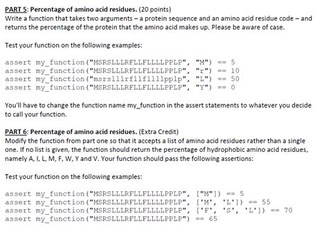 Solved PART 5 Percentage Of Amino Acid Residues 20 Chegg Com