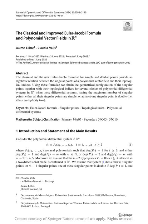 The Classical And Improved Euler Jacobi Formula And Polynomial Vector